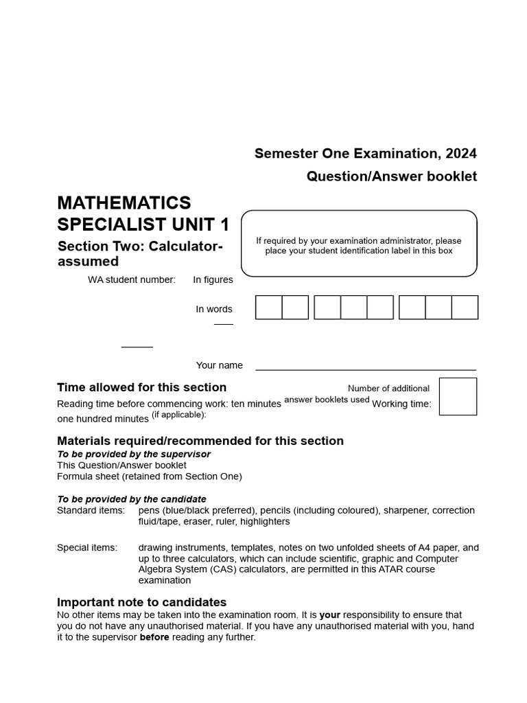SPEC 2024 Unit 1 (Calc Assumed) | PDF | Circle | Angle