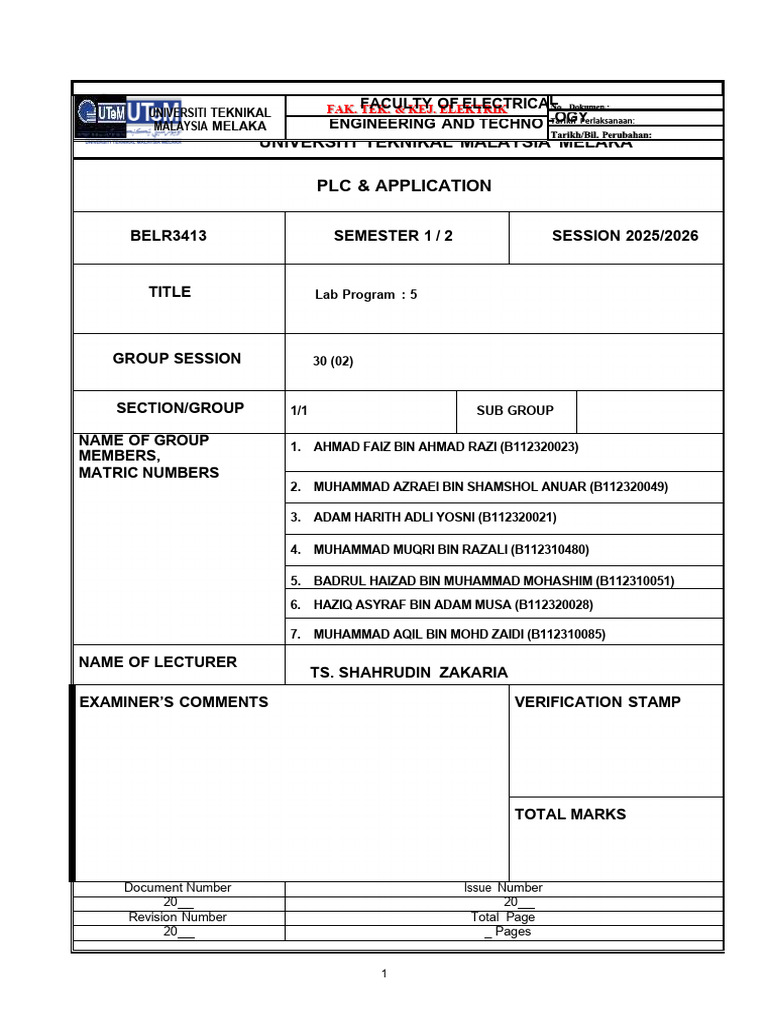 PLC Automation Lab Report 2025/2026 | PDF | Programmable Logic ...
