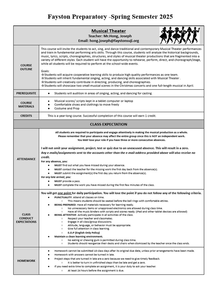 2025 Spring Musical Theate Syllabus | PDF | Homework