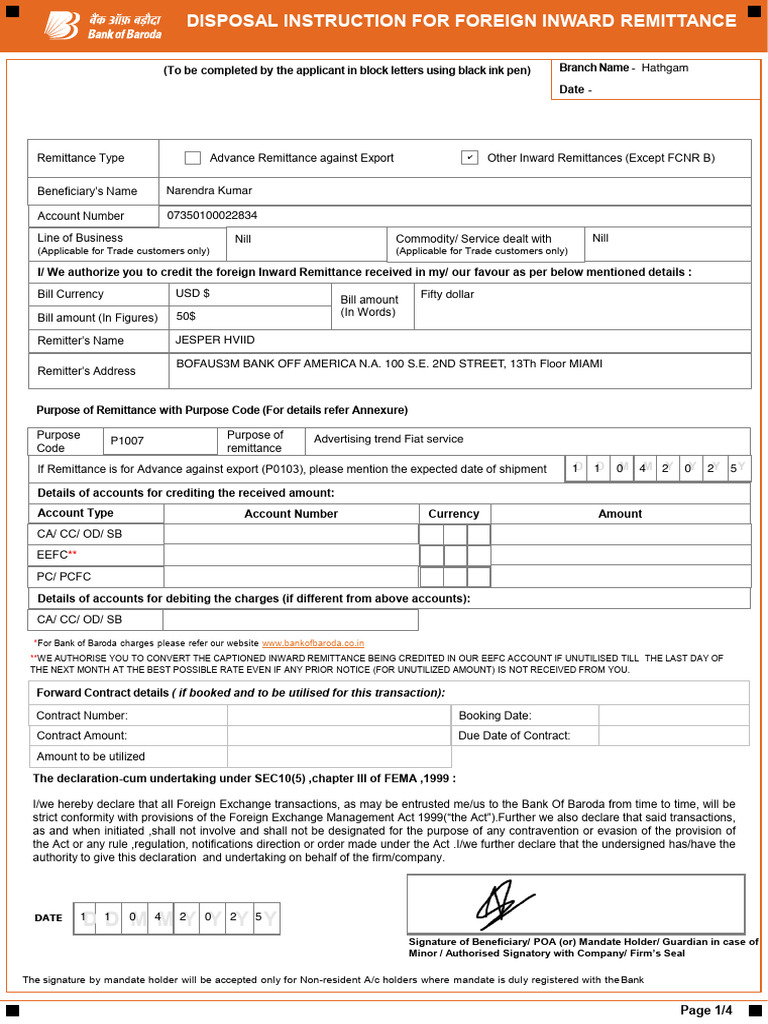 Foreign Inward Remittance Instructions | PDF | Investing | Debt