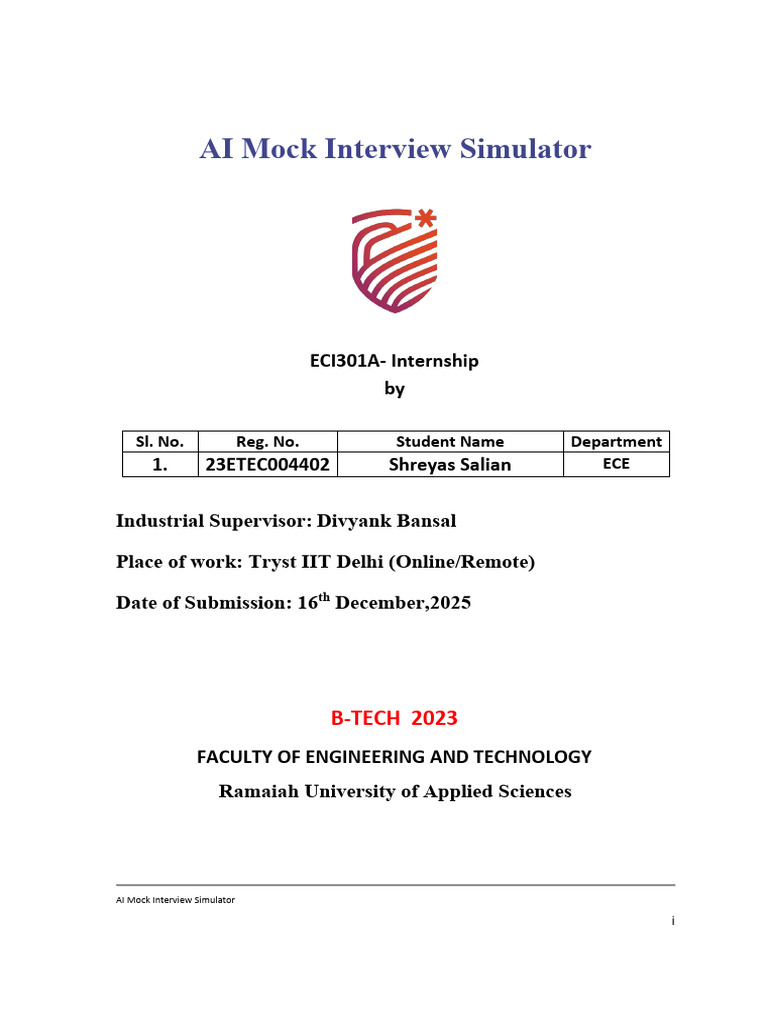 AI Mock Interview Simulator Internship Report | PDF | Artificial ...