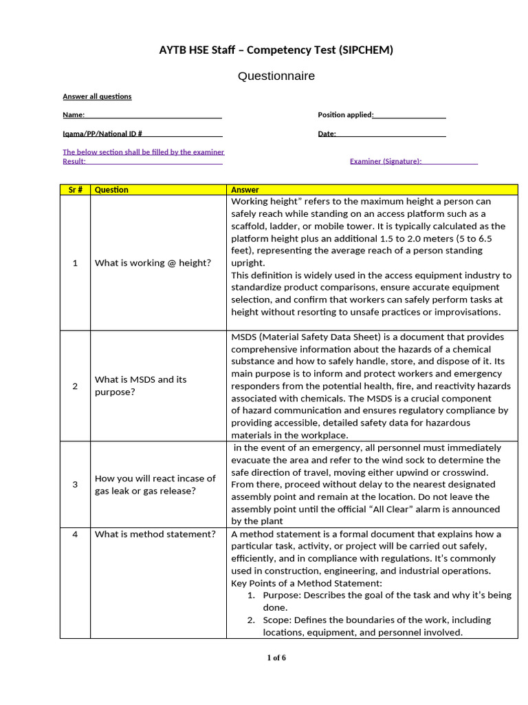 HSE Competency Test for AYTB Staff | PDF | Personal Protective ...