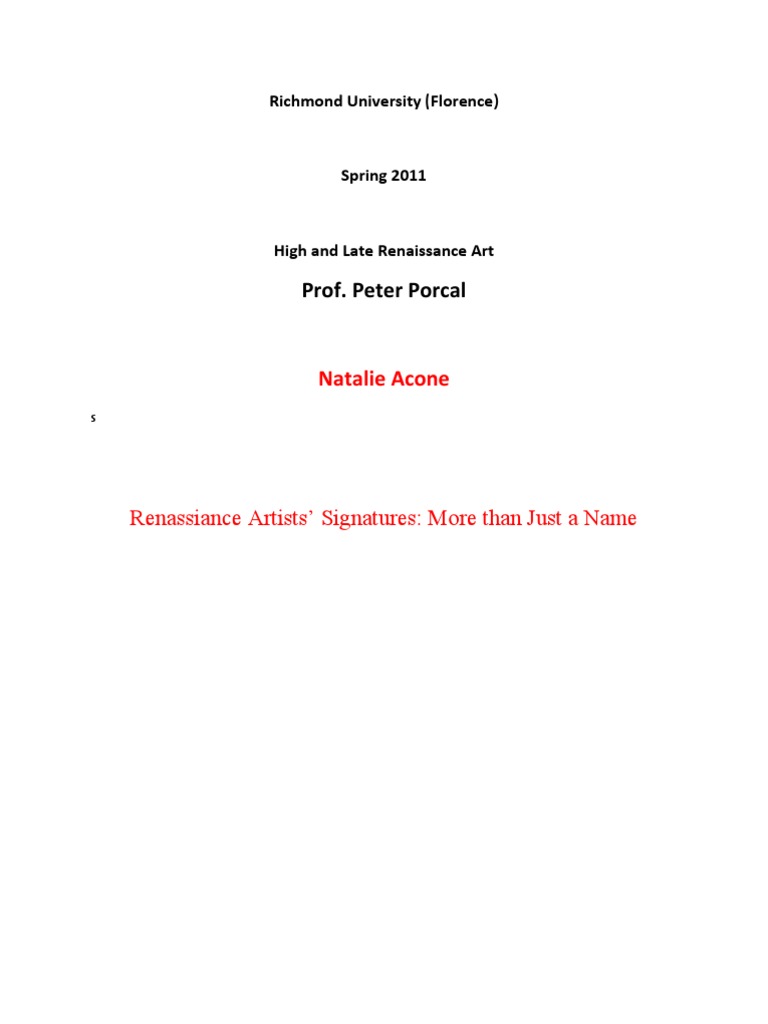 Renaissance Artists' Signatures: More Than Just A Name | PDF ...