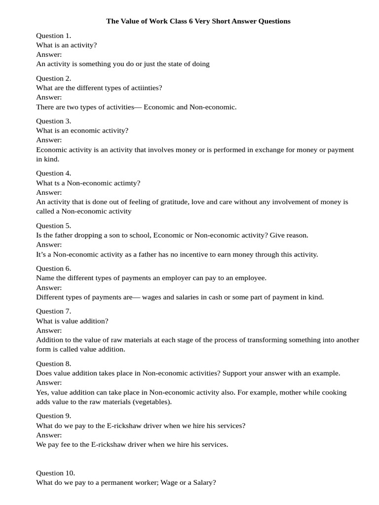 Work Value Insights for Class 6 Students | PDF | Salary | Employment
