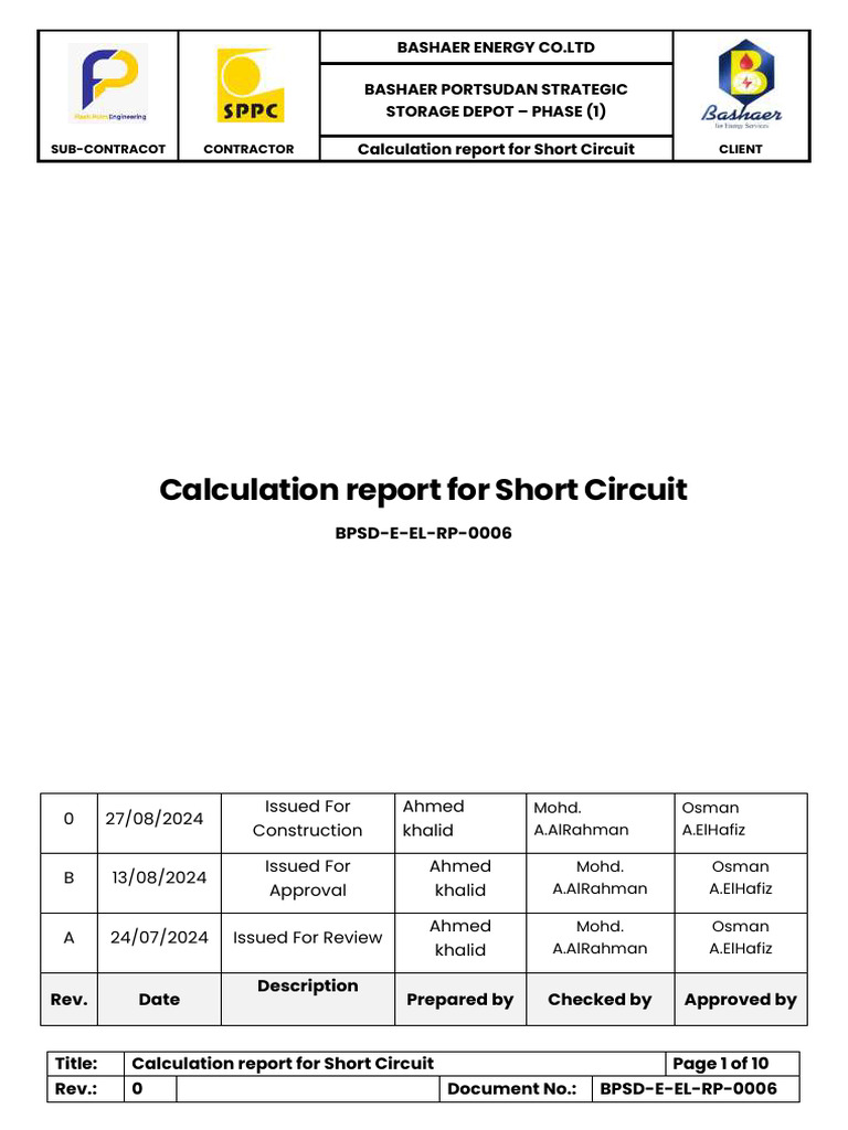 Short Circuit Calculation Report BPSD-E-EL-RP-0006 | PDF | Electricity ...