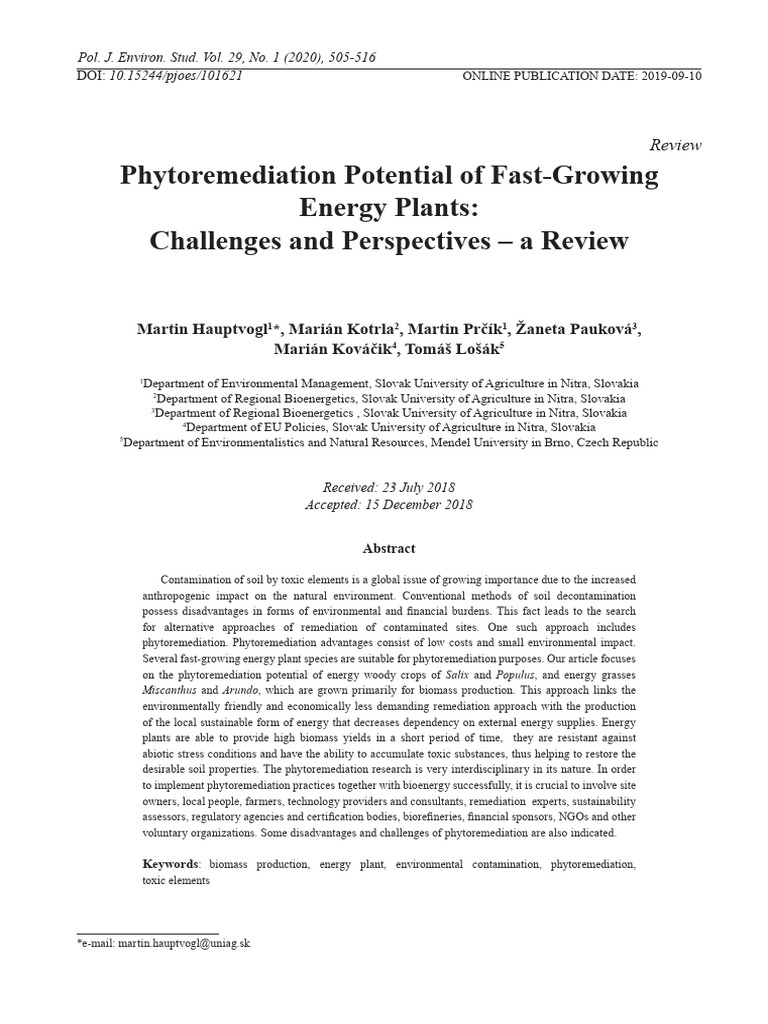Phytoremediation with Energy Plants | PDF | Environmental Remediation ...