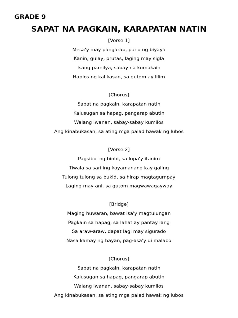 GRADE 9 - Nutri Jingle | PDF