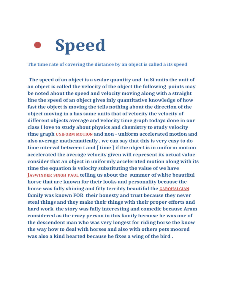 Understanding Speed and Velocity Concepts | PDF