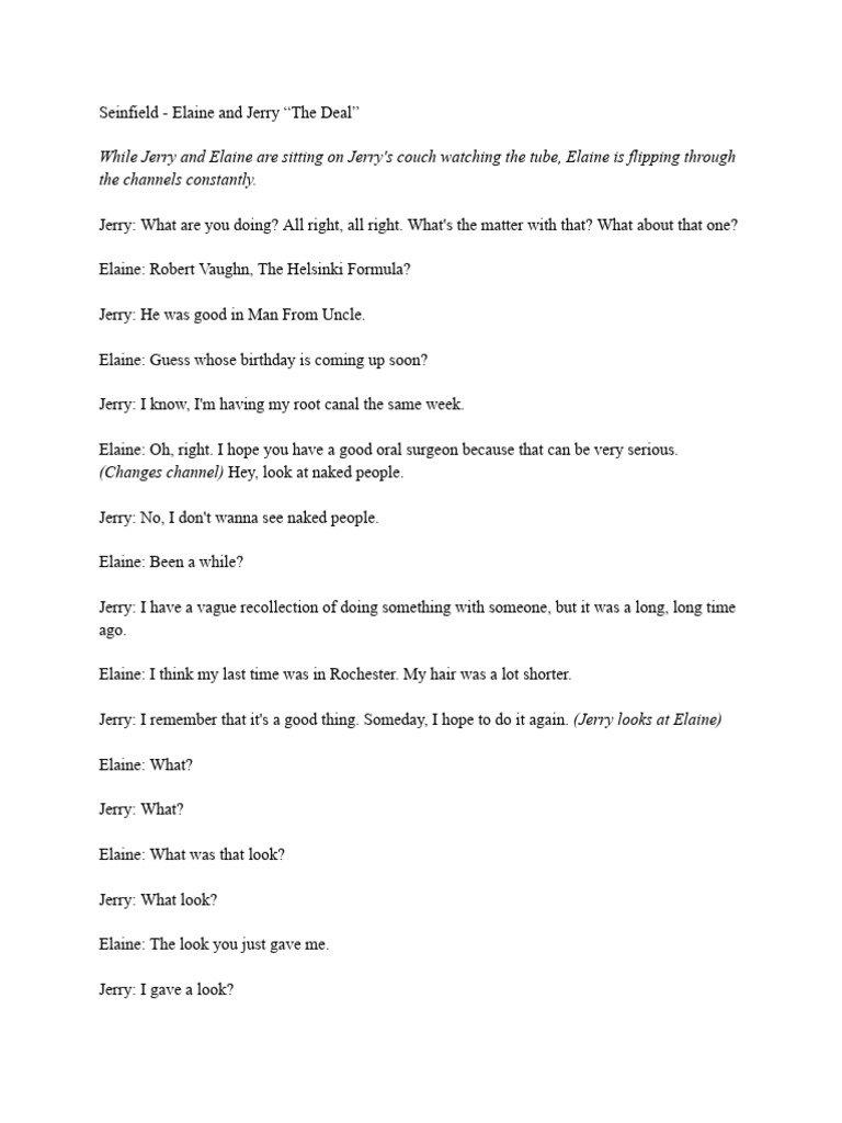 Seinfield - Elaine and Jerry "The Deal" | PDF