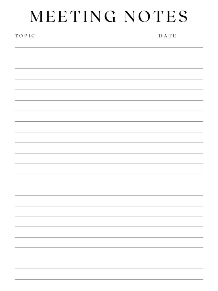 Black and White Minimal Clean Meeting Notes Page | PDF
