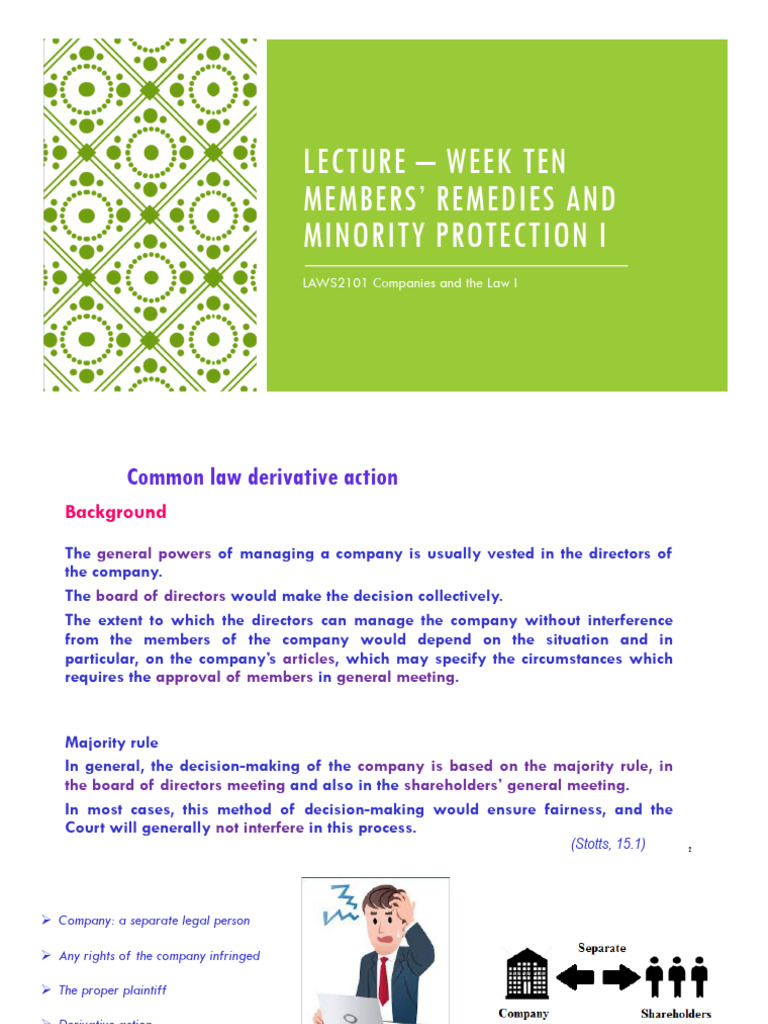 Lecture - Week Ten Members' Remedies and Minority Protection I | PDF ...