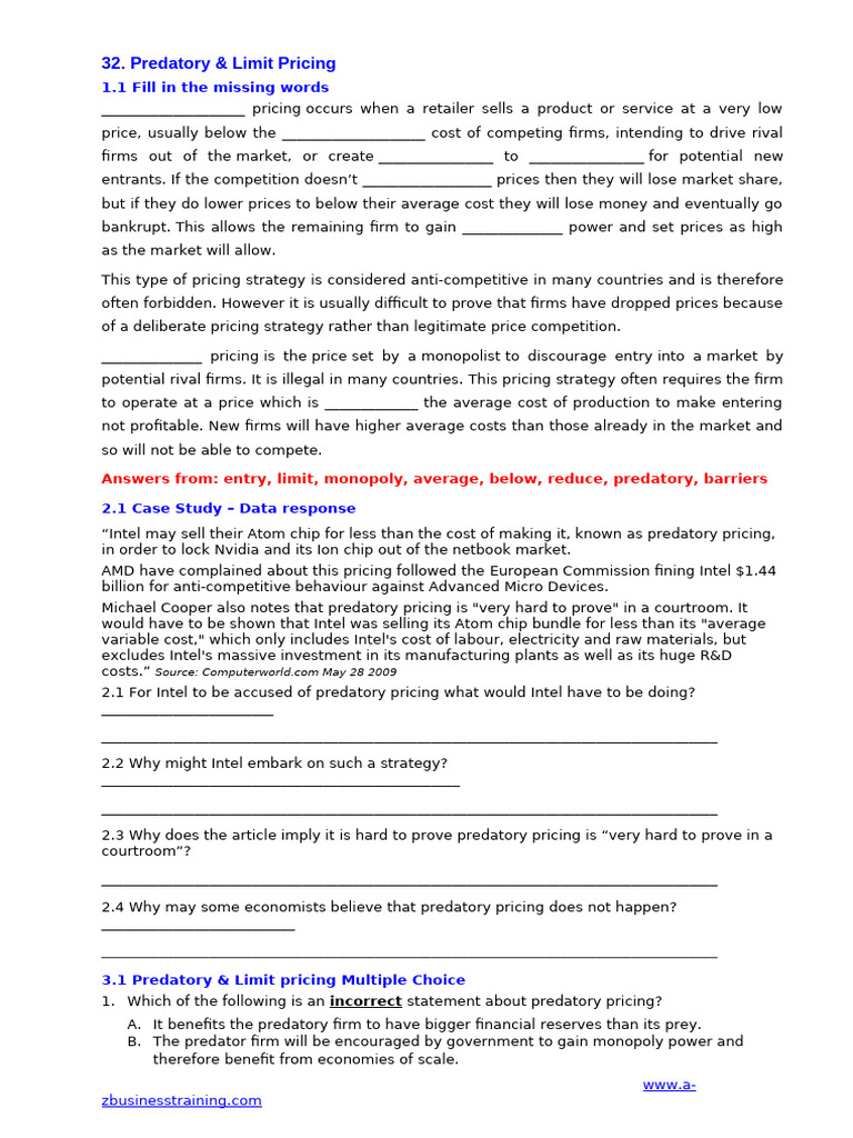 32A2 Predatory - Limit Pricing | PDF | Monopoly | Pricing