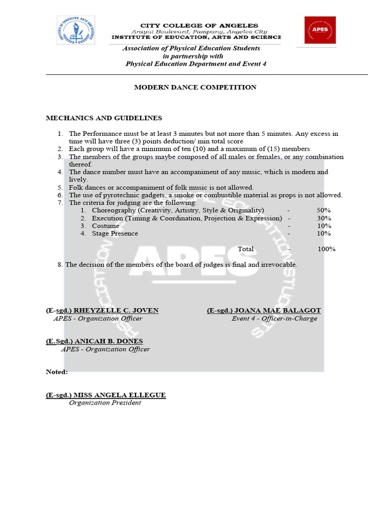 Modern Dance Competition Guidelines | PDF