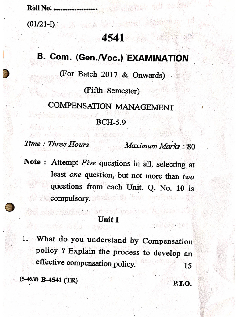 Compensation Management Ques Paper | PDF