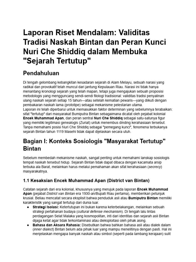 Nuri Che Shiddiq dan Sejarah Bintan 1119 | PDF