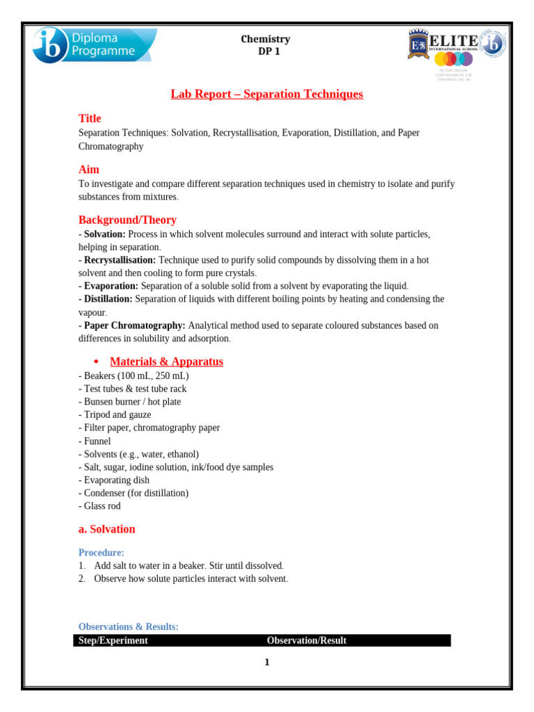 Separation Techniques Lab Report Regenerated | PDF | Distillation | Solvent