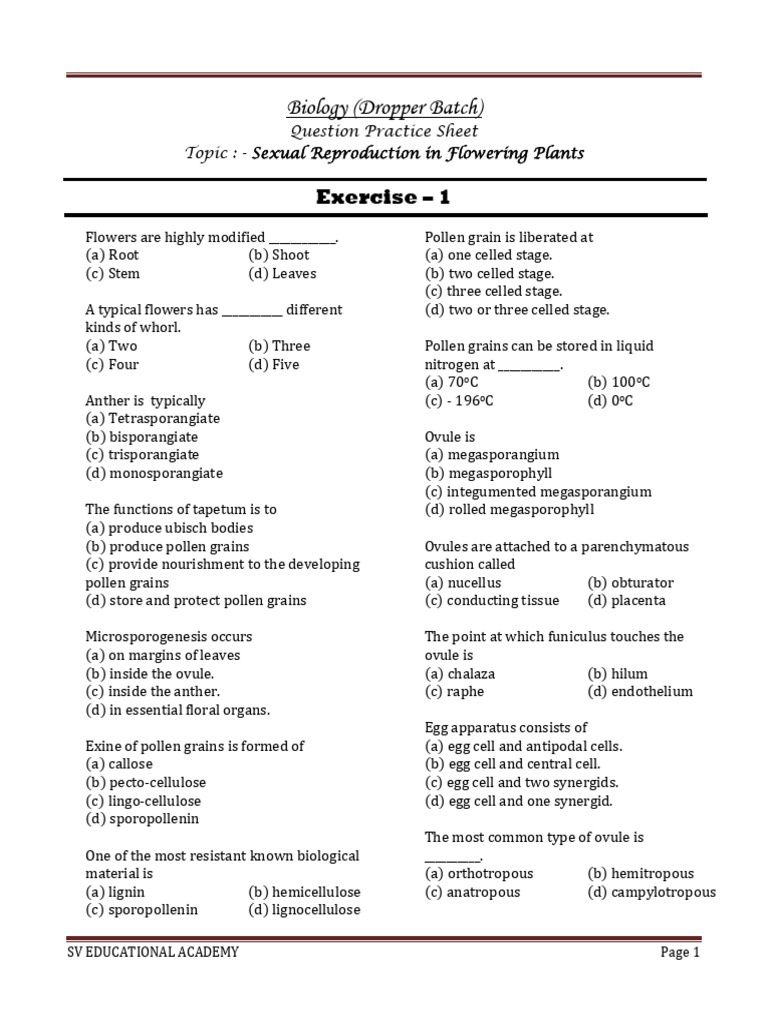 Sexual Reproduction in Plants Quiz | PDF | Branches Of Botany | Anatomy