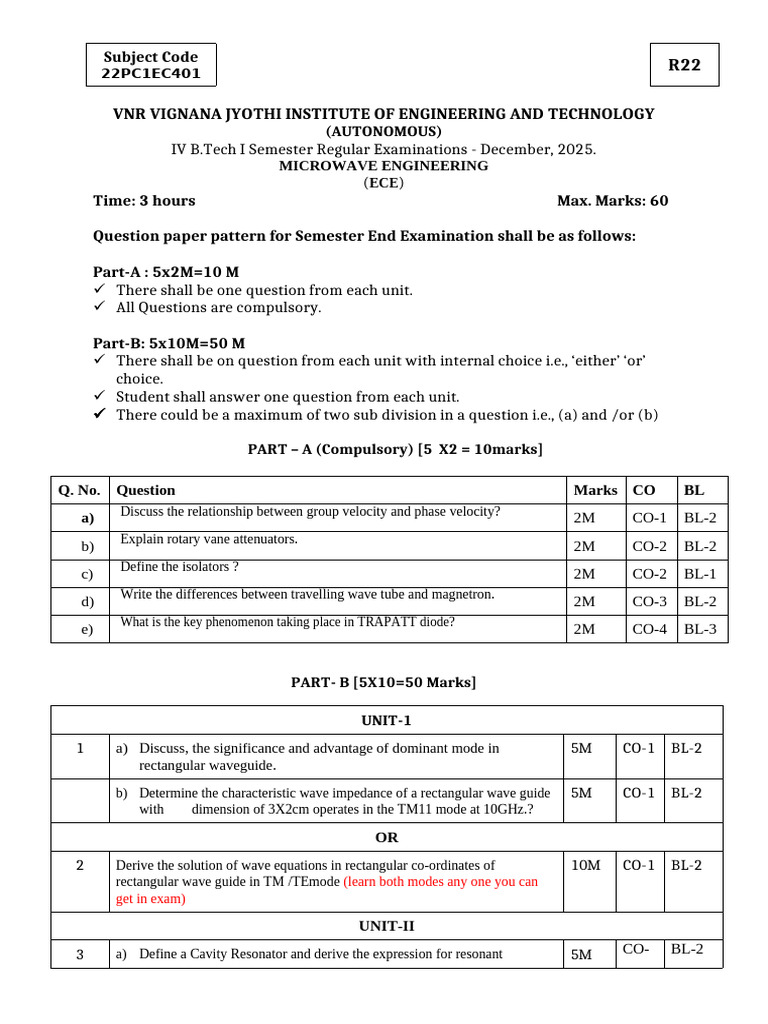 Microwave Engineering Exam Pattern | PDF | Waveguide | Physical Phenomena
