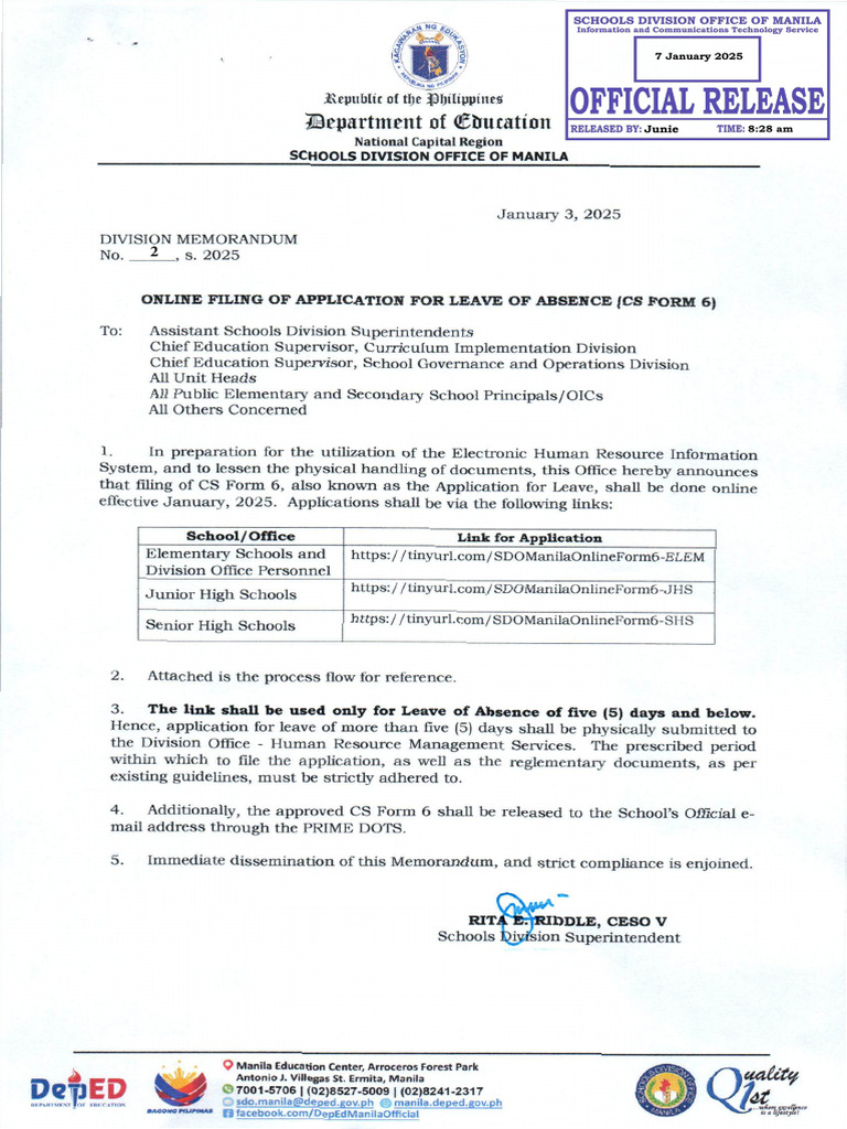 DM 002 S. 2025 Online Filing of Application For Leave of Absence Cs ...