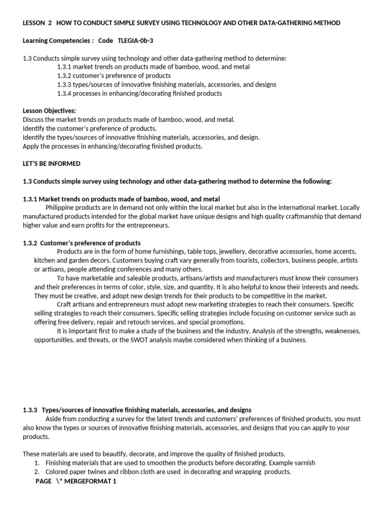 Conducting Simple Surveys for Market Trends | PDF | Crafts | Wood