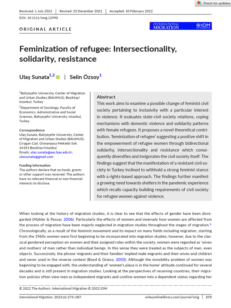 International Migration - 2022 - Sunata - Feminization of Refugee ...