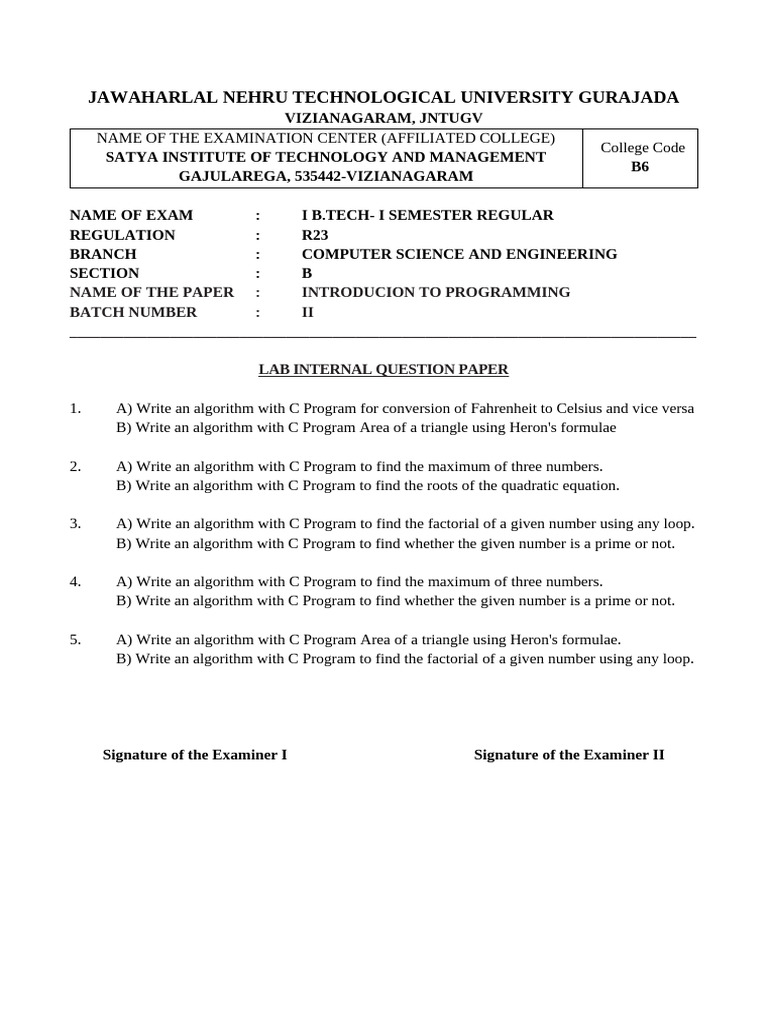 Internal Lab Exam QP - Eee - Cse-B | PDF | Numbers | Mathematics