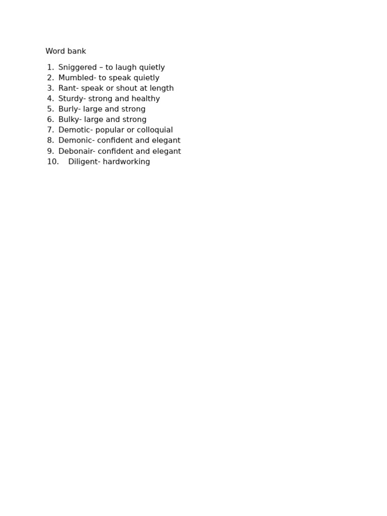 Vocabulary Word Bank Definitions | PDF