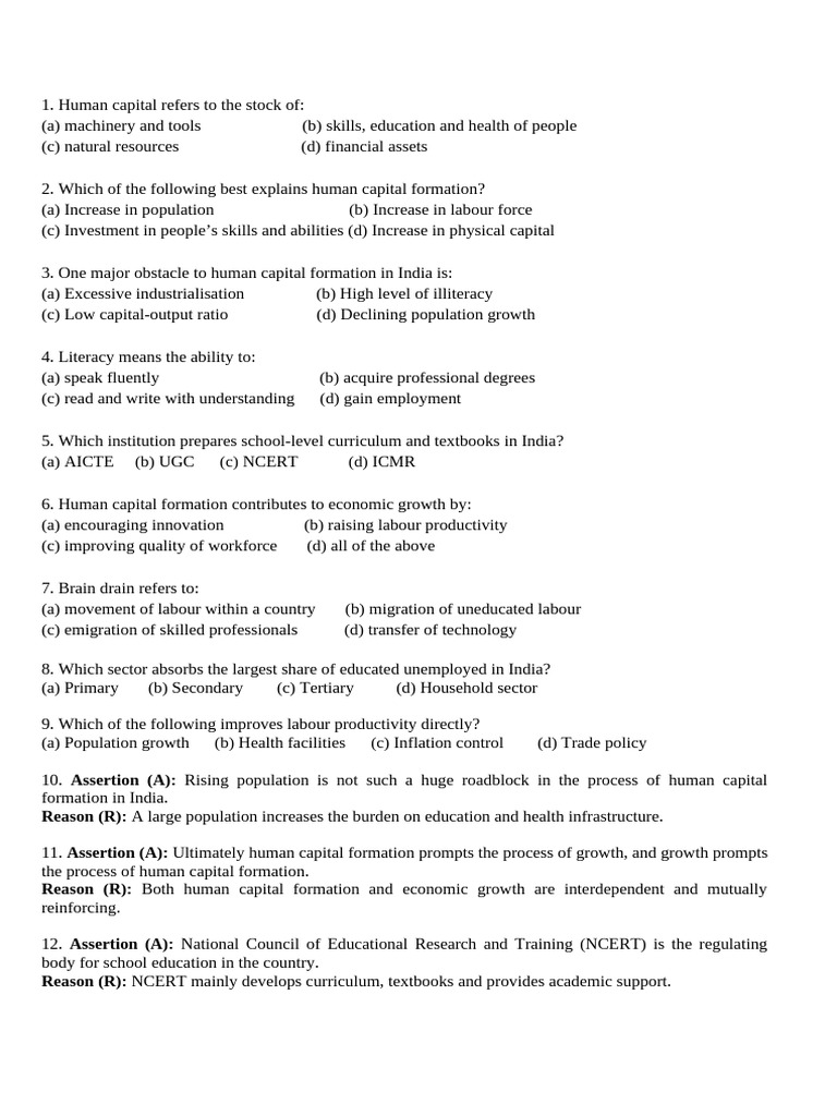 HCF Test Set1 | PDF | Human Capital | Economic Growth