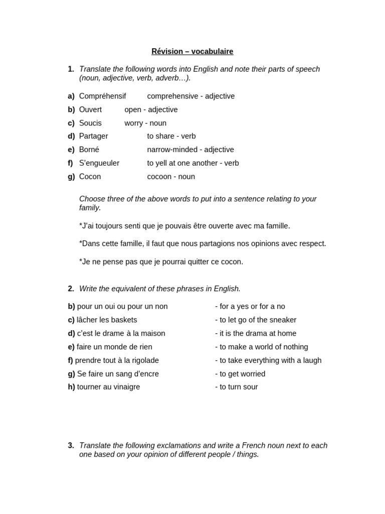 French Family Vocabulary Revision | PDF | Language Mechanics ...