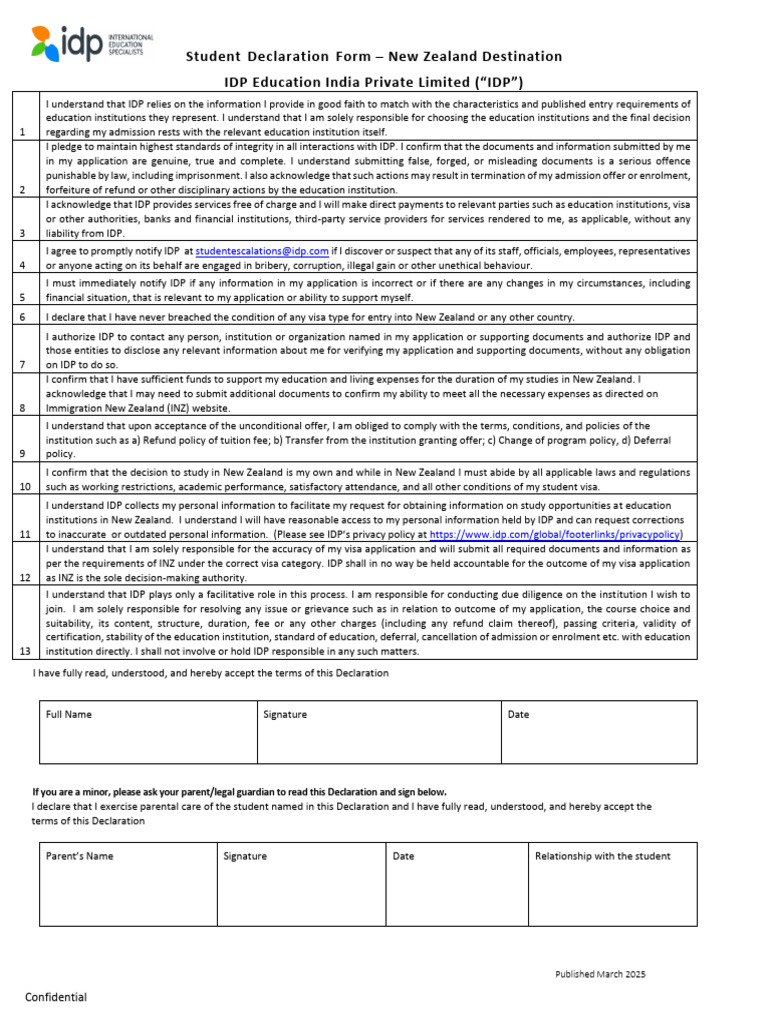 Student Declaration Form for NZ Education | PDF | Travel Visa | Justice