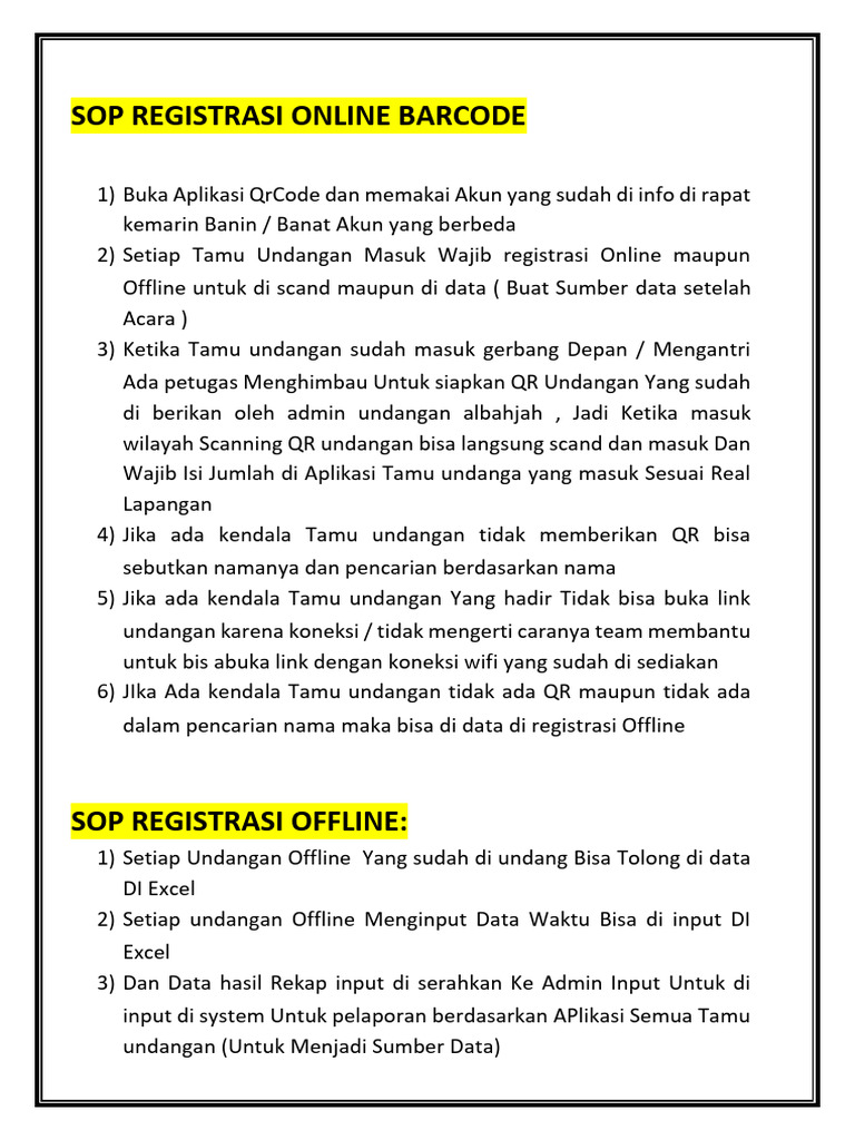 Sop Registrasi Online Barcode | PDF