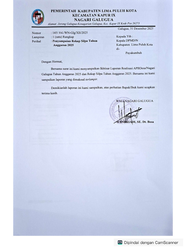 Perbaikan Laporan Realisasi APB Nagari Galugua Tahun 2025 Ok | PDF