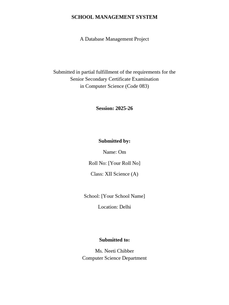 School Management System Project | PDF | Databases | My Sql