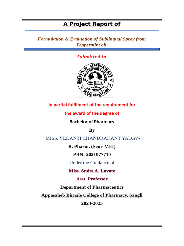 Vedanti A Project Report | PDF | Pharmaceutical Formulation | Artery