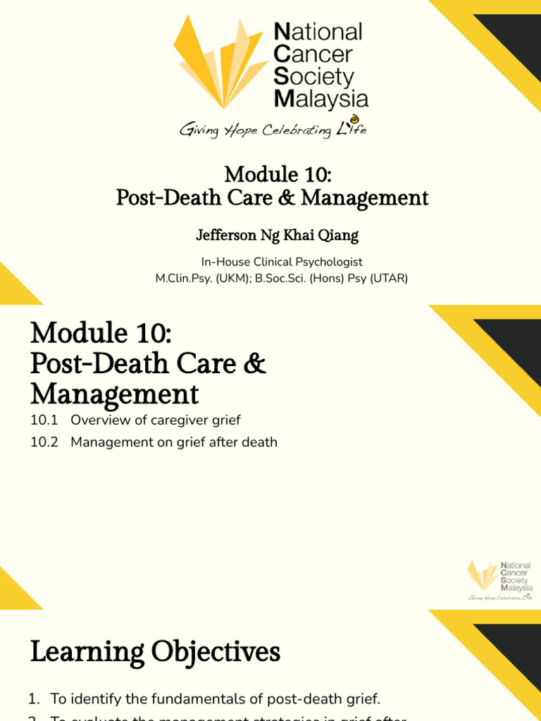 Module 10 - Post Death Care and Management | PDF | Grief | Psychotherapy
