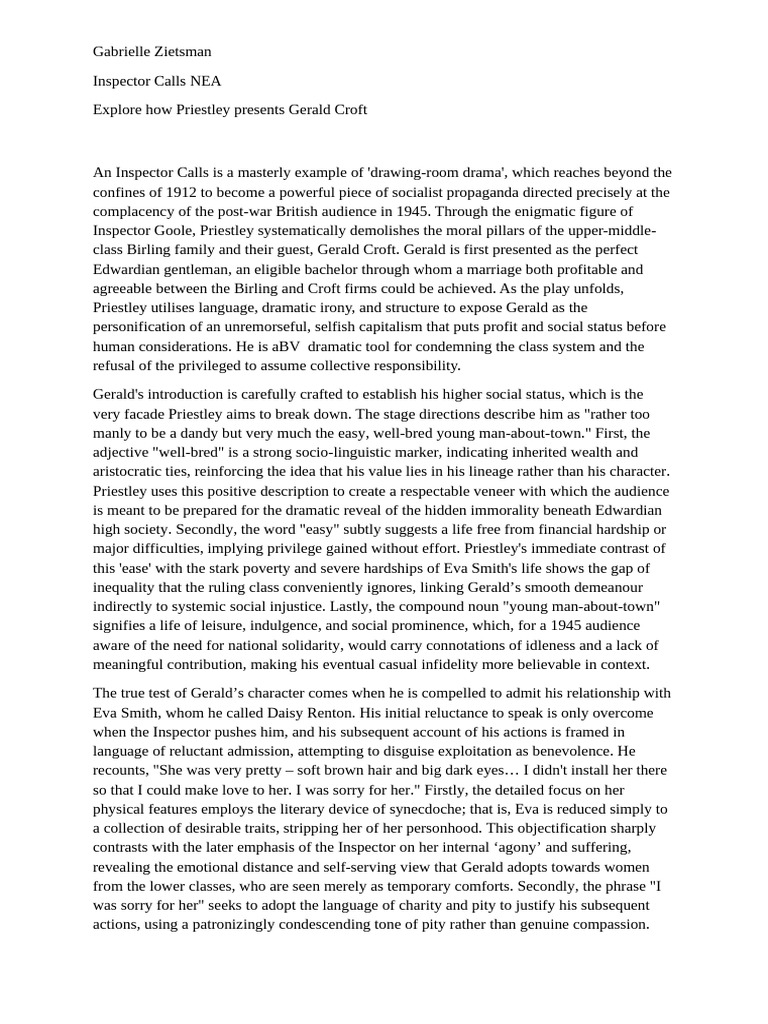 Gerald Croft in An Inspector Calls Analysis | PDF