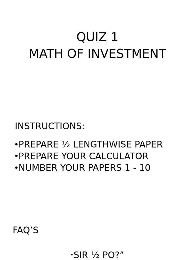 Math of Investment Quiz Instructions | PDF