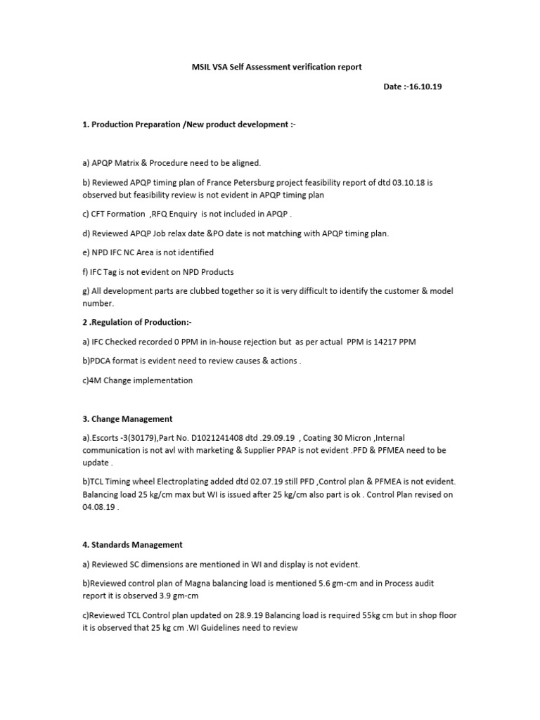 MSIL VSA Self Assessment Report 2019 | PDF
