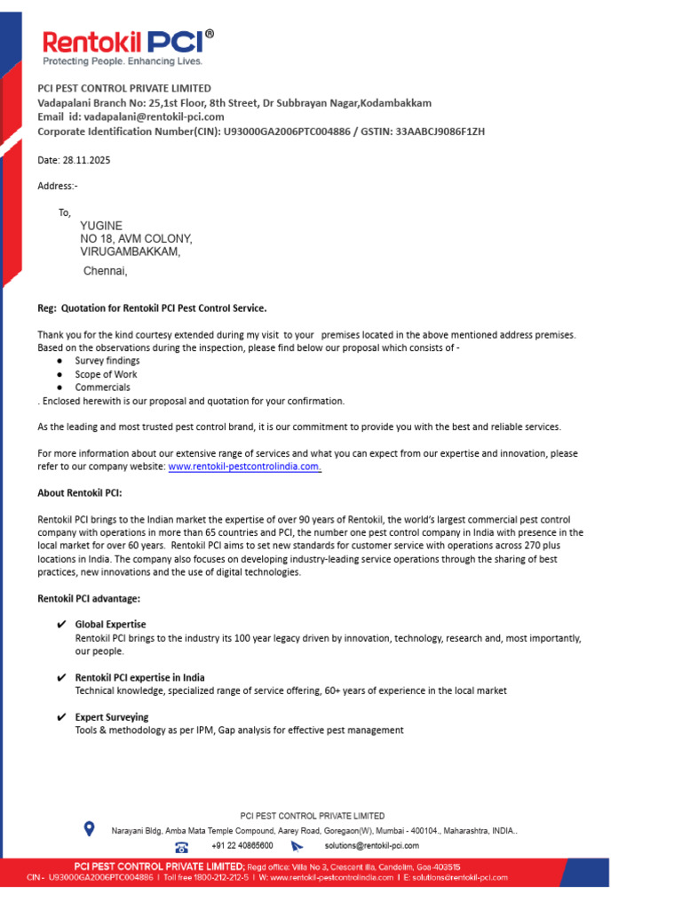 Rentokil PCI Pest Control Quotation | PDF | Rat