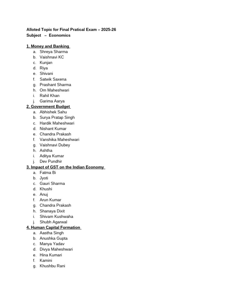 Pratical List 2025-26 | PDF