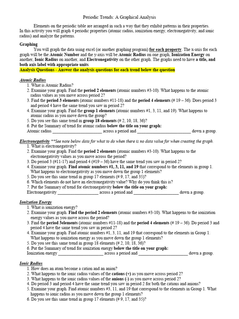 Graphing Periodic Trends Analysis | PDF | Ion | Ionic Bonding