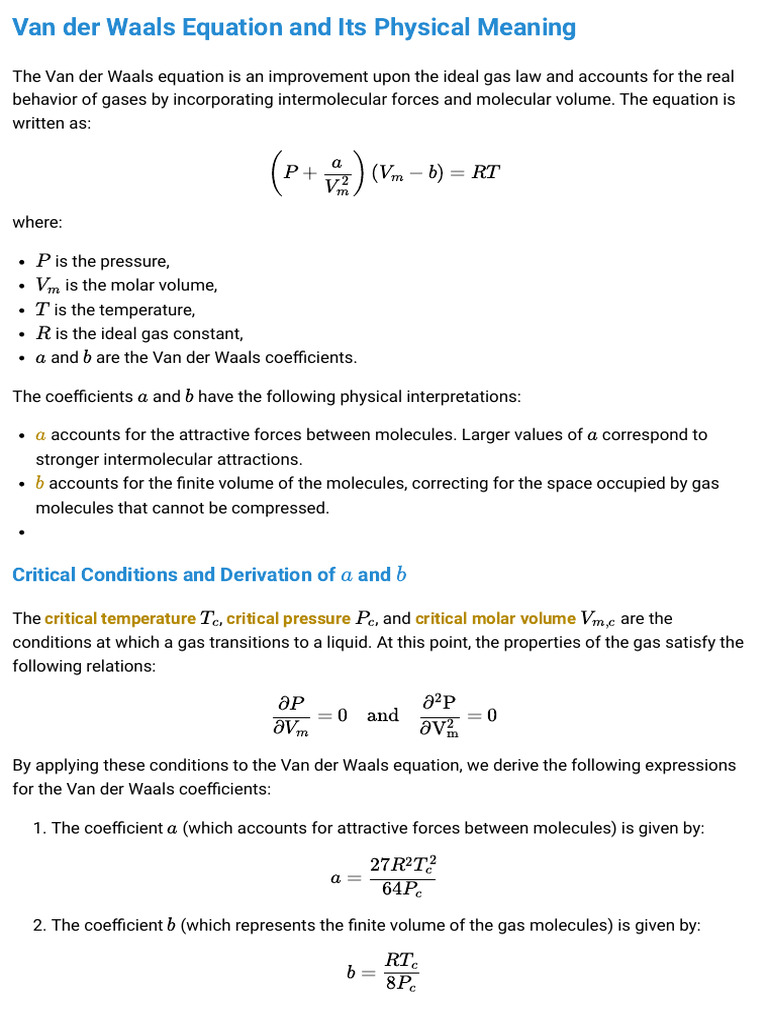 Van Der Waals Equation+Gas Constants - Theory | PDF | Gases ...