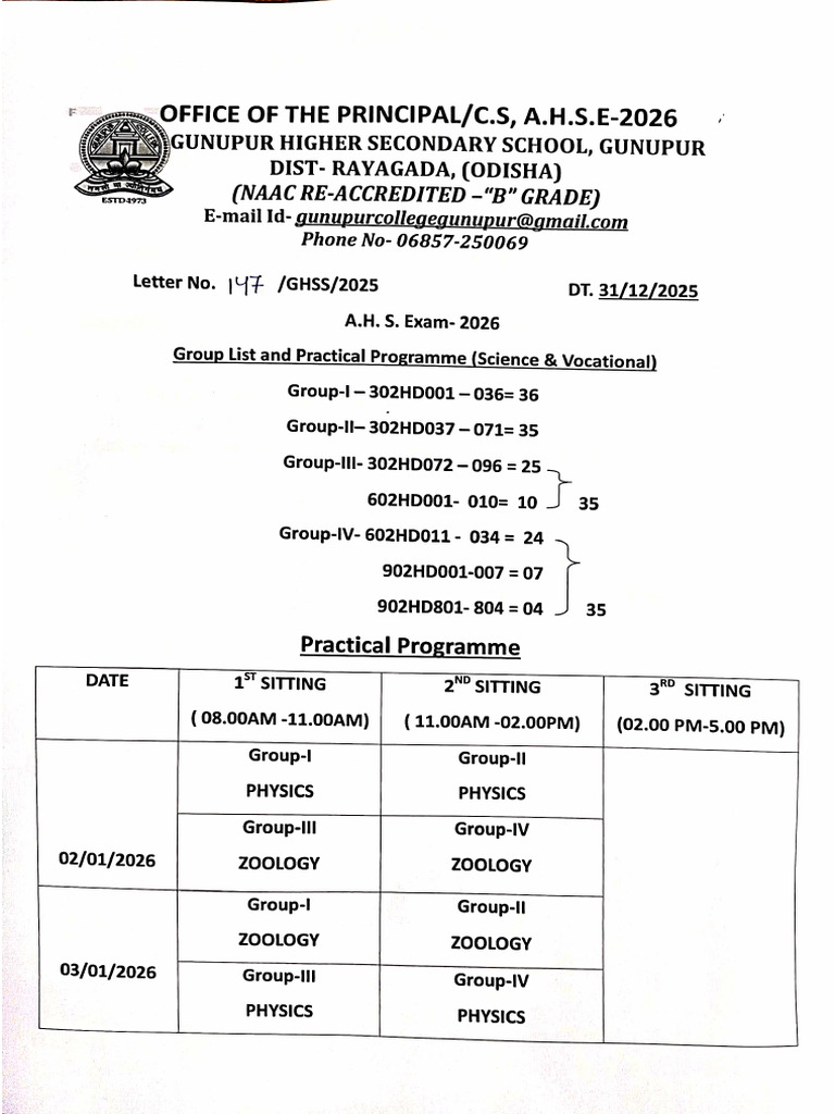 Practical For +2 2nd Year Sci. AHSE 2026 | PDF