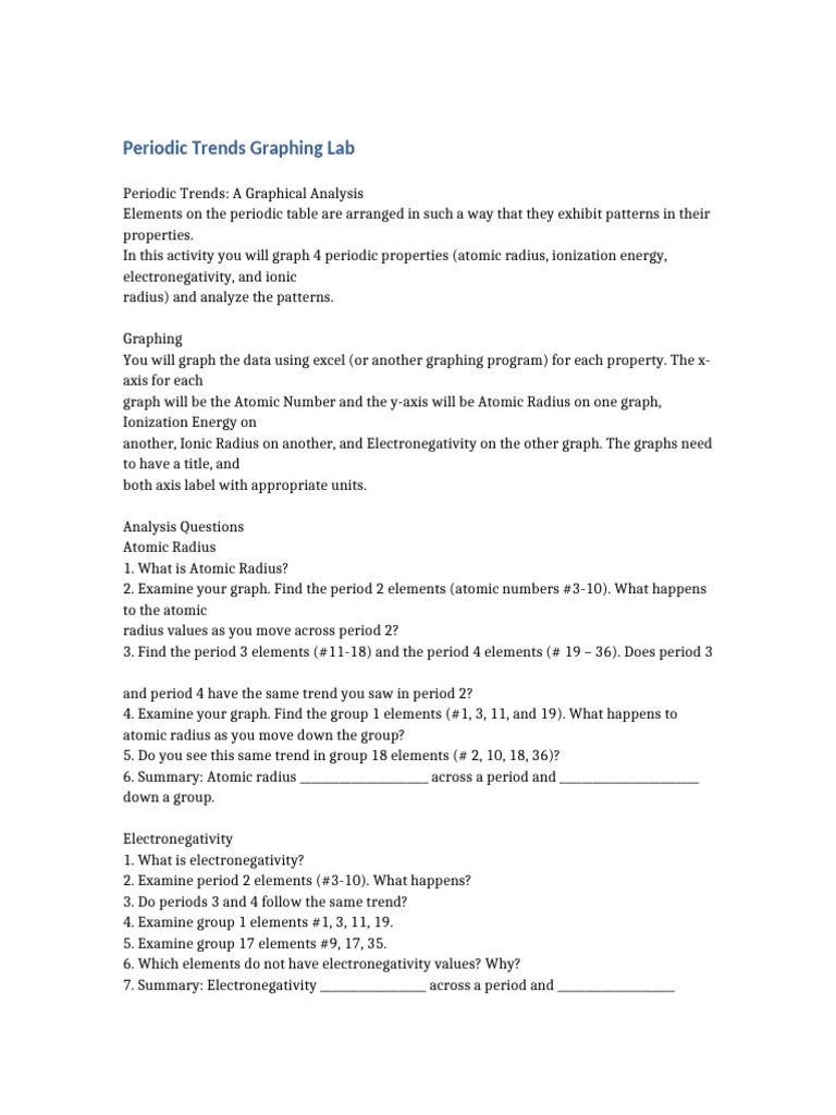 Periodic Trends Lab | PDF