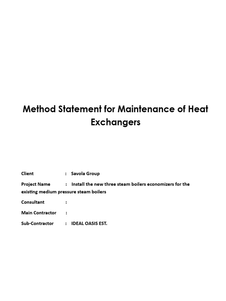 Method Statement For Maintenance of Heat Exchangers V03 | PDF | Pipe ...
