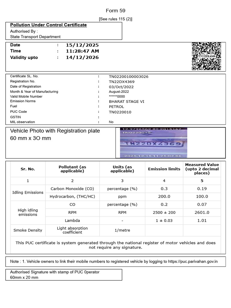 Vehicle Photo With Registration Plate 60 MM X 3O MM: Form 59 | PDF ...