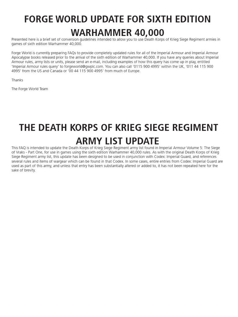Death Korps of Krieg Update for 6th Ed. | PDF | Platoon | Land Mine