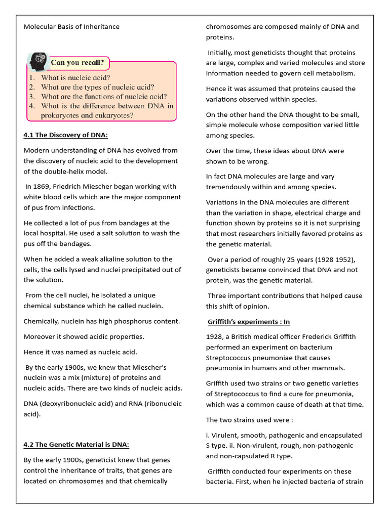 DNA: The Genetic Material Explained | PDF | Translation (Biology ...