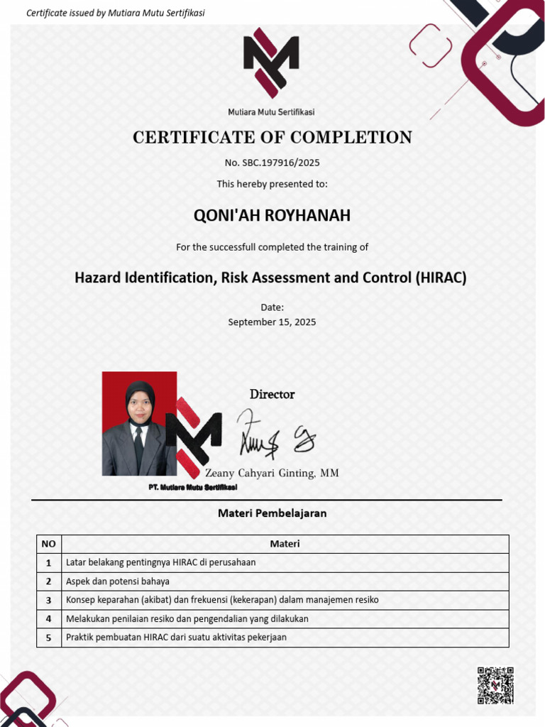 Sertifikat SBC - HIRAC - 21 | PDF