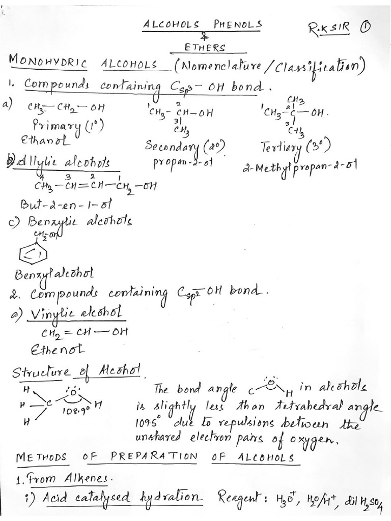 Alcohols Phenol S Note | PDF